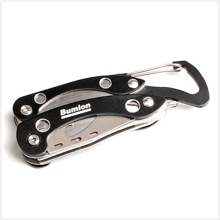 【未使用】[OUTDOOR] Bumlon Black & Silver サバイバル 多機能 マルチ ツール カラビナ フック 十徳 ナイフ ...