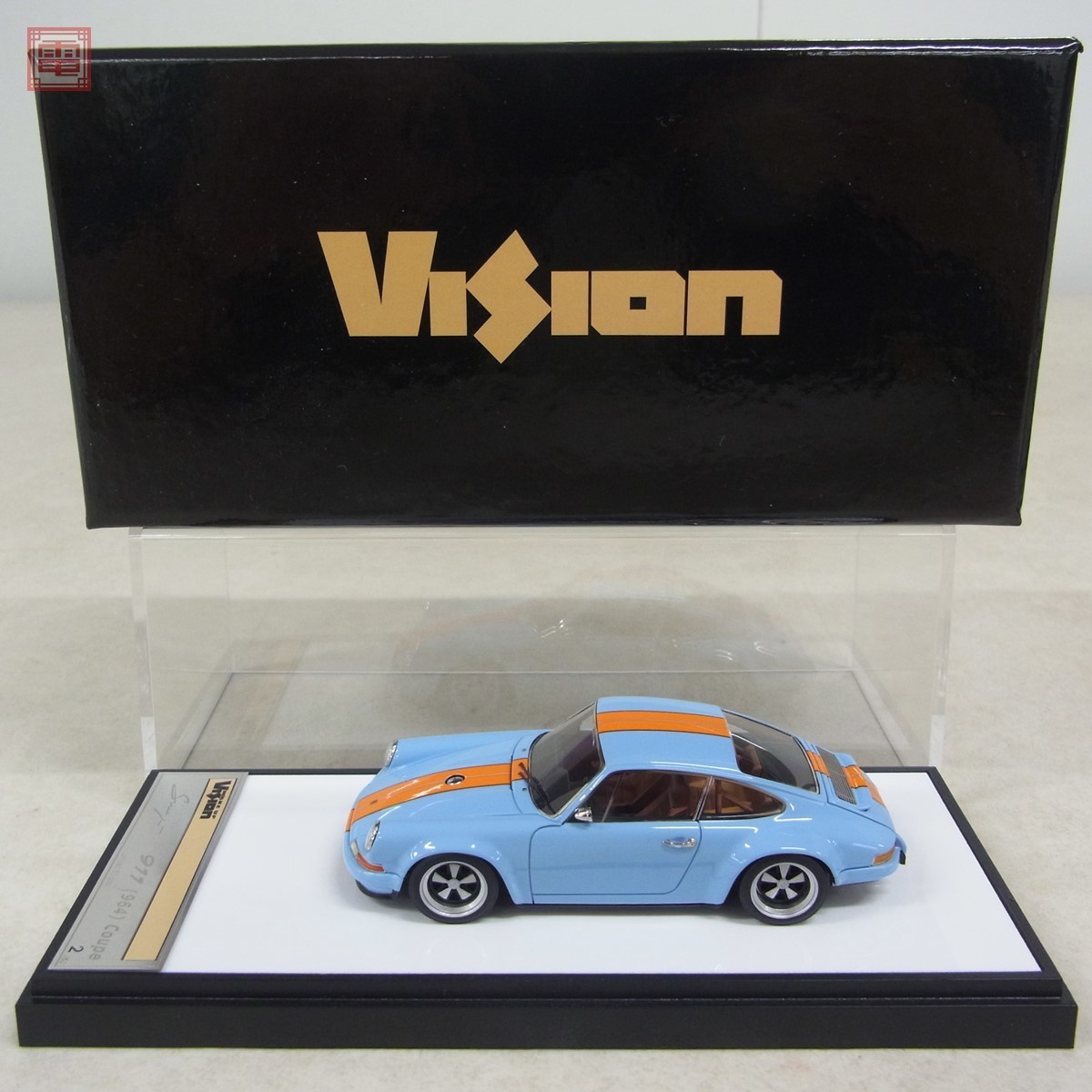 【やや傷や汚れあり】メイクアップ ヴィジョン 1/43 ポルシェ シンガー911（964） ガルフブルー/オレンジストライプ VM111 ...