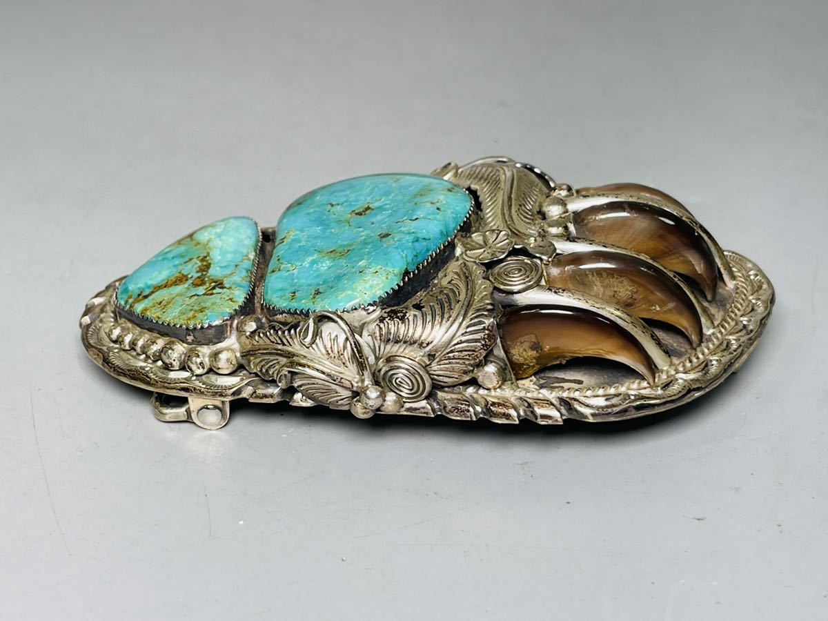 【目立った傷や汚れなし】ナバホ族 Wayne Etsitty作 ベアクロー ターコイズ バングル E ETSITTY作 サイズ約11.7×7 ...