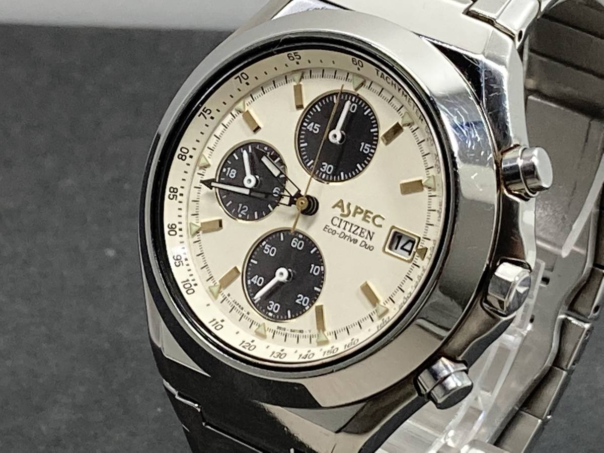 【やや傷や汚れあり】1円～稼働品 ソーラー CITIZEN ASPEC Eco-Drive Duo/シチズン アスペック エコドライブ デュオ クロノグラフ B510-H23656 メンズ腕 ...