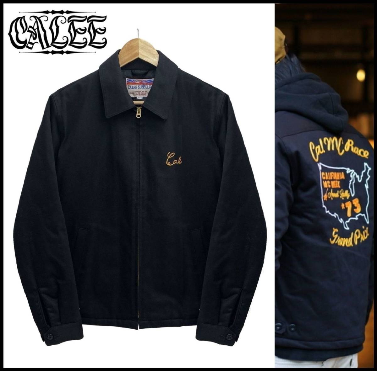 【やや傷や汚れあり】CALEE キャリー SOUVENIER RACING WORK JACKET ロゴ 刺繍 キルティング 中綿 スーベニア ワーク ジップ ジャケット ブルゾン ベトジャン ...