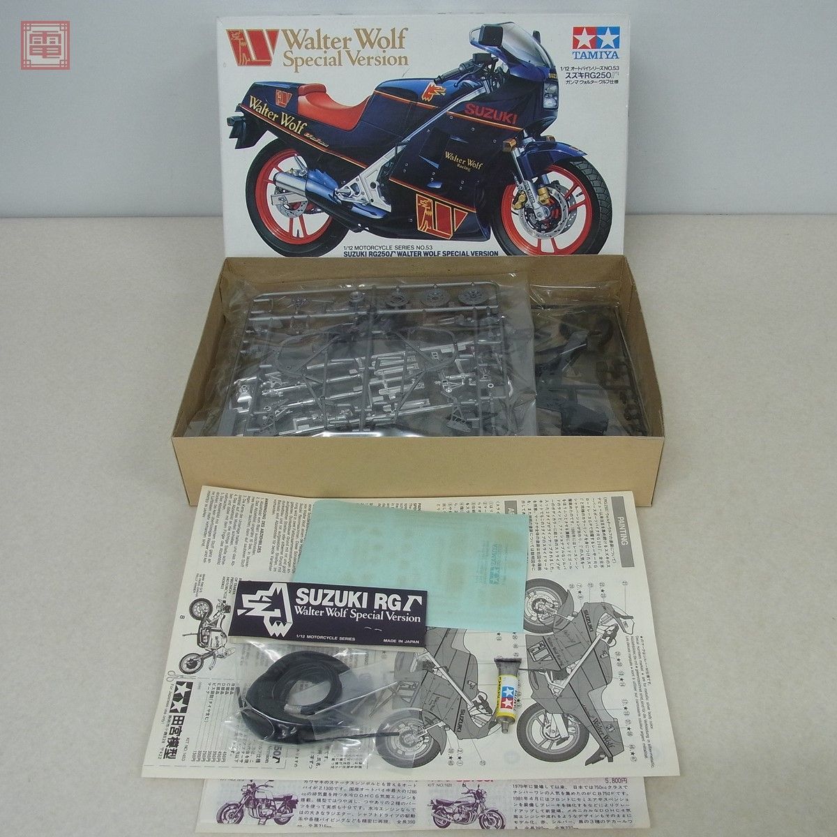 【傷や汚れあり】未組立 タミヤ 1/12 スズキ RG250ガンマ・ウォルター・ウルフ仕様 KIT NO.1453 小鹿 TAMIYA SUZUKI RG250γ Walter Wolf【20 ...