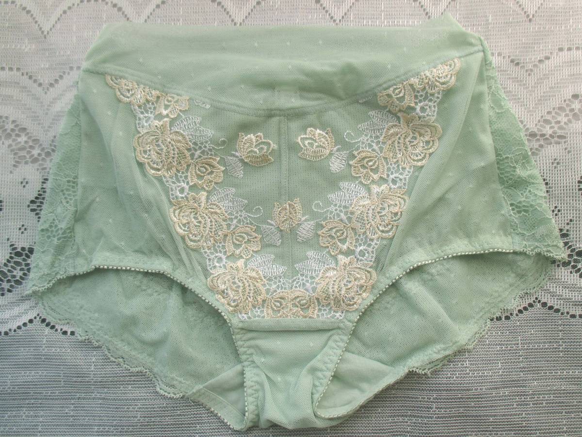 【未使用】e036 新品 エレーヌ 淡いミントカラー メッシュ＆レース 光沢刺しゅう 伸縮性縦横 通気性 パワーメッシュ エレガント M 未使用の落札情報詳細 - Yahoo!オークション落札 ...