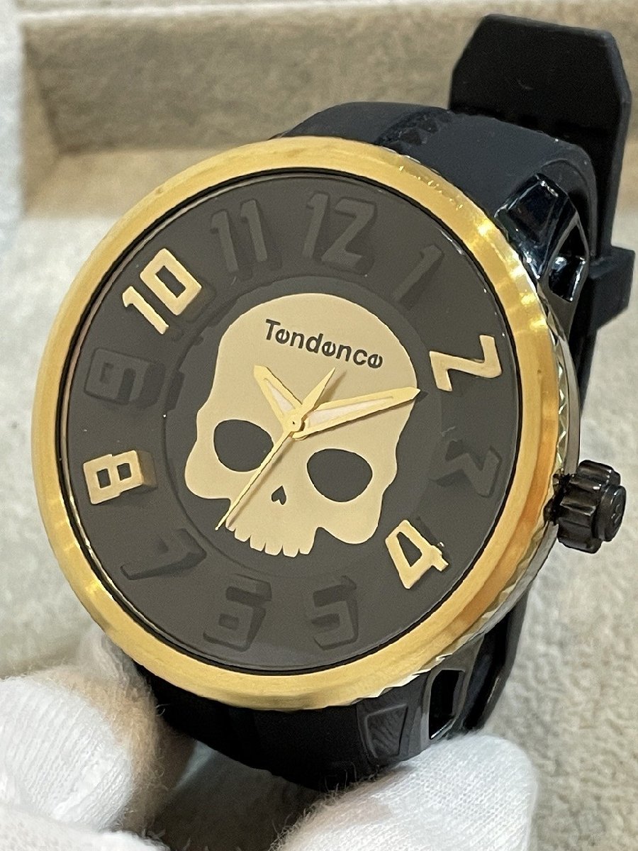 【やや傷や汚れあり】★大人気【tendence テンデンス ハイドロゲン スカル ドクロ ブラック文字盤 ゴールド Gp クォーツ メンズ 腕