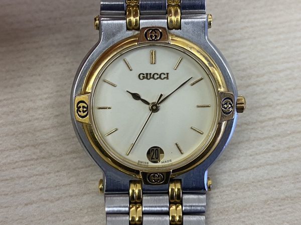 【傷や汚れあり】W727-I43-1405 GUCCI グッチ デイト ホワイト文字盤 ステンレス 9000M レディース クオーツ 不動 ⑤の落札情報詳細 - ヤフオク落札価格検索 オークフリー