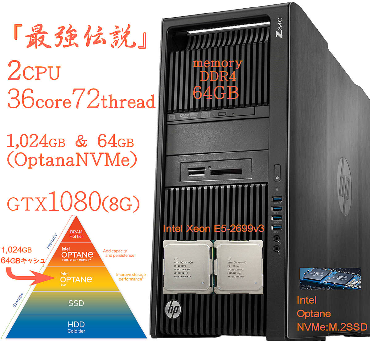 【目立った傷や汚れなし】『最強伝説』2CPU 36コア72スレッド 1T:OptanNVMe 64G(DDR4) GTX1080(8G)の落札情報詳細 - ヤフオク落札価格検索 オークフリー