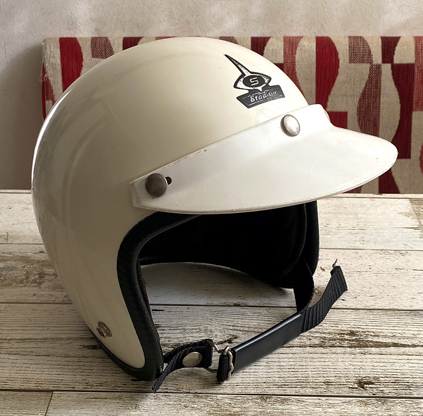 【傷や汚れあり】1970's 英国製 STADIUM Project 6 ジェットヘルメット スタジアム ホワイト 純正バイザー付 L ...