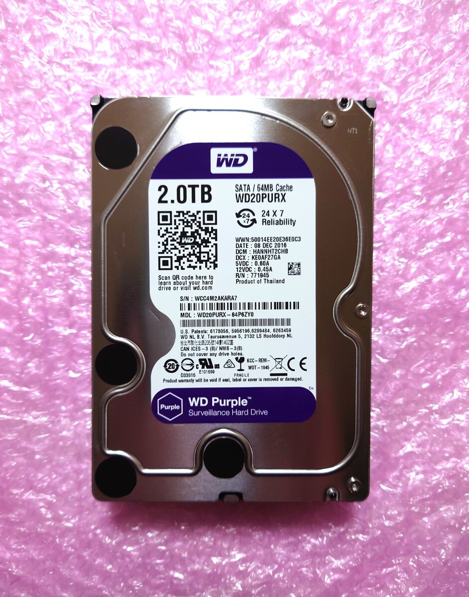 【目立った傷や汚れなし】Western Digital WD Purple 5個セットWD20PURZ WD20PURX 2TB HDD ...