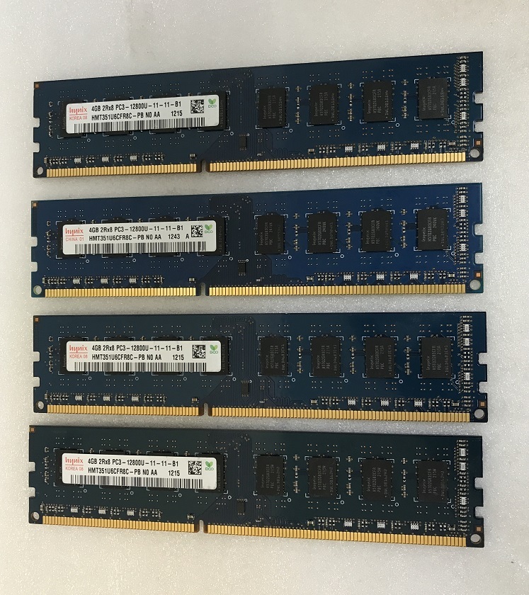 【目立った傷や汚れなし】HYNIX 2RX8 PC3-12800U 4GB 4枚組 1セット 16GB DDR3 デスクトップ用 メモリ ECC無し DDR3-1600 4GB 4枚で ...
