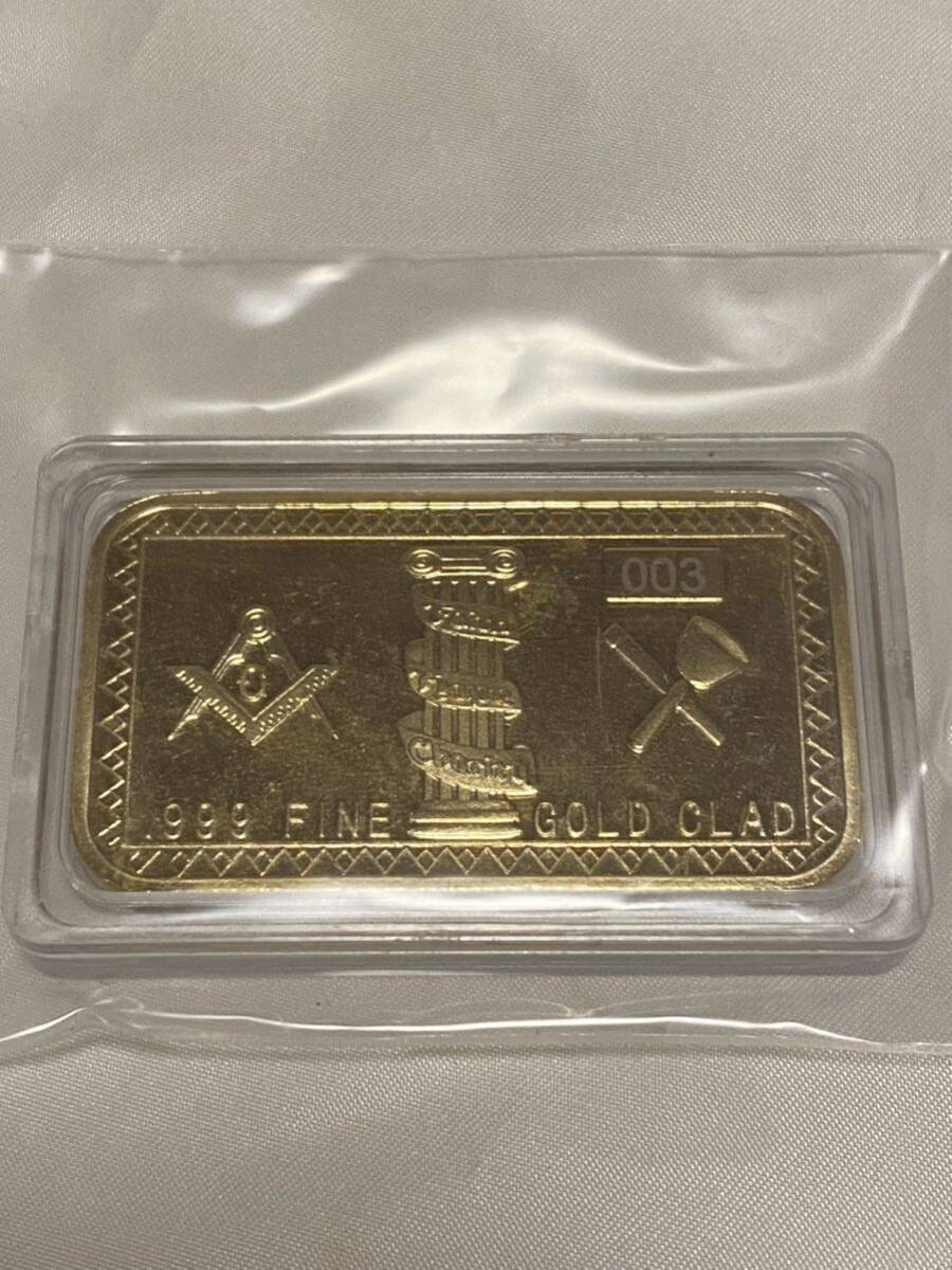 【目立った傷や汚れなし】金貨バー長方形 インゴット/999 FINE GOLD CLAD31.2g 24kgp Gold Plated No ...