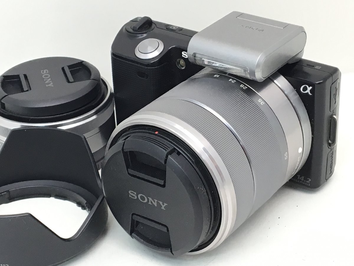 【やや傷や汚れあり】SONY α NEX-5 / E 3.5-5.6/18-55 OSS 0.25m/0.82ft 他 ミラーレス デジタル一眼レフカメラ レンズ フード付き ジャンク 中古 ...