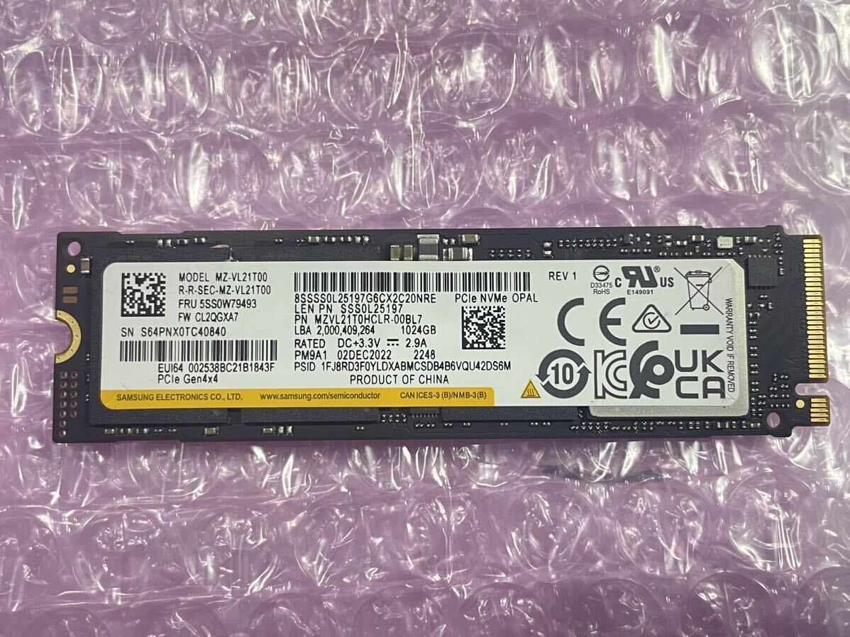 【やや傷や汚れあり】SAMSUNG PM9A1 1TB 1024GB SSD NVMe M.2 2280 Gen4×4 使用時間368時間の ...