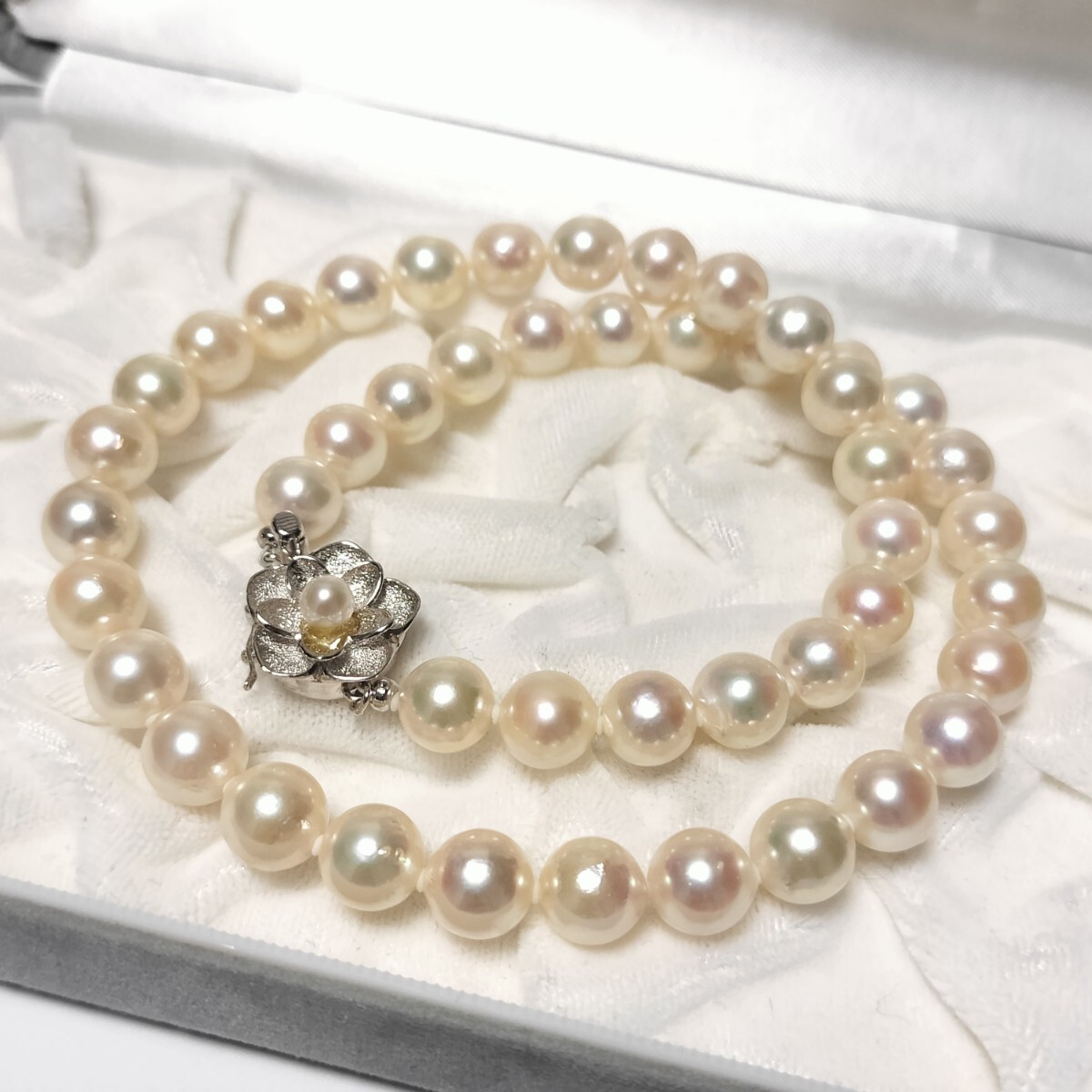 【やや傷や汚れあり】【テリ強】アコヤ あこや パール ネックレス 8.5mm〜9mm 46cm SILVER 刻印 47.2g 本真珠 akoya pearl jewelry necklace ...