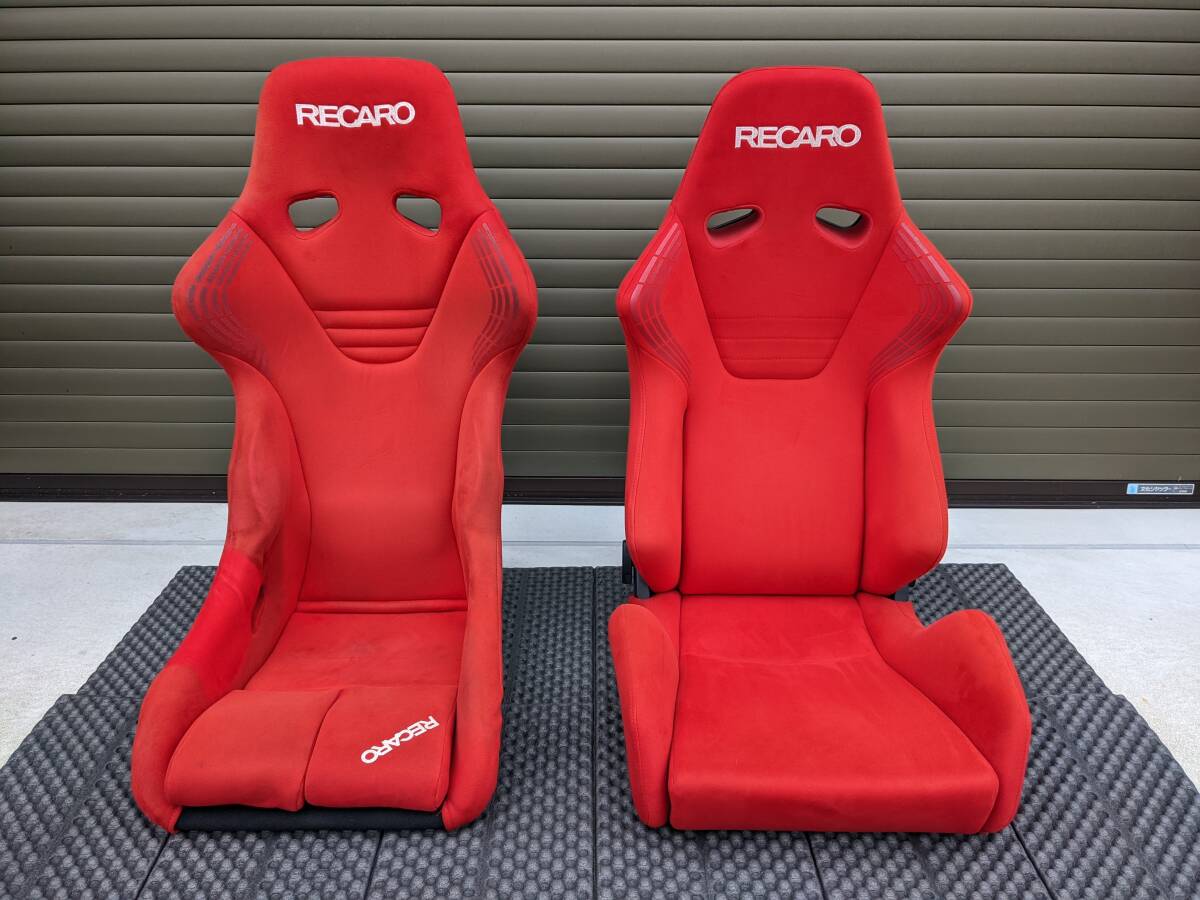 【やや傷や汚れあり】【1円～】RECARO SR-7とSR-7F 鮮やかなカムイレッド！破れなし正規品2脚セット！車検OK！検レカロ/セミバケ ...
