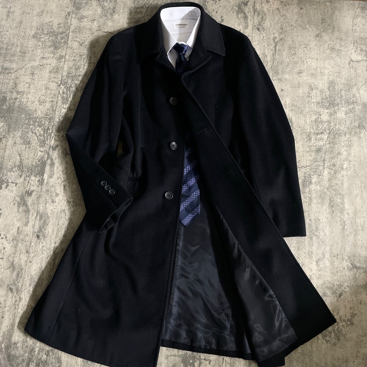 【目立った傷や汚れなし】1スタ 美品 COMME CA DU MODE MEN コムサデモード メン 高級カシミヤブレンド デザイナーズ ウール チェスターコート メンズ ブラック 黒艶の落札 ...