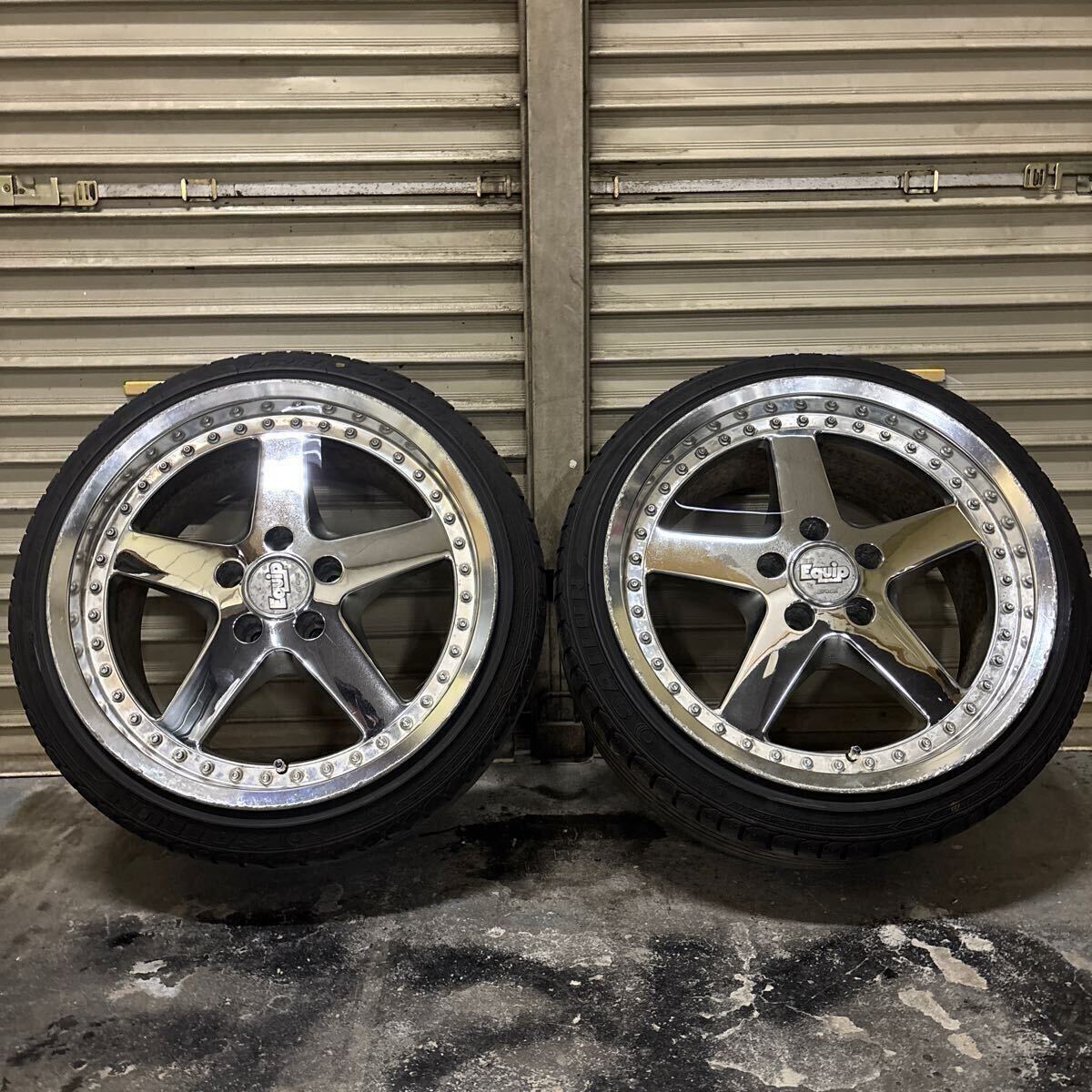 【傷や汚れあり】Work エクイップ Equip 18インチ 9.5J +37 PCD114.3 5H 2本セット メッキ ドリケツ 当時物 JDM チェイサー クレスタ マークⅡ ツアラーの ...