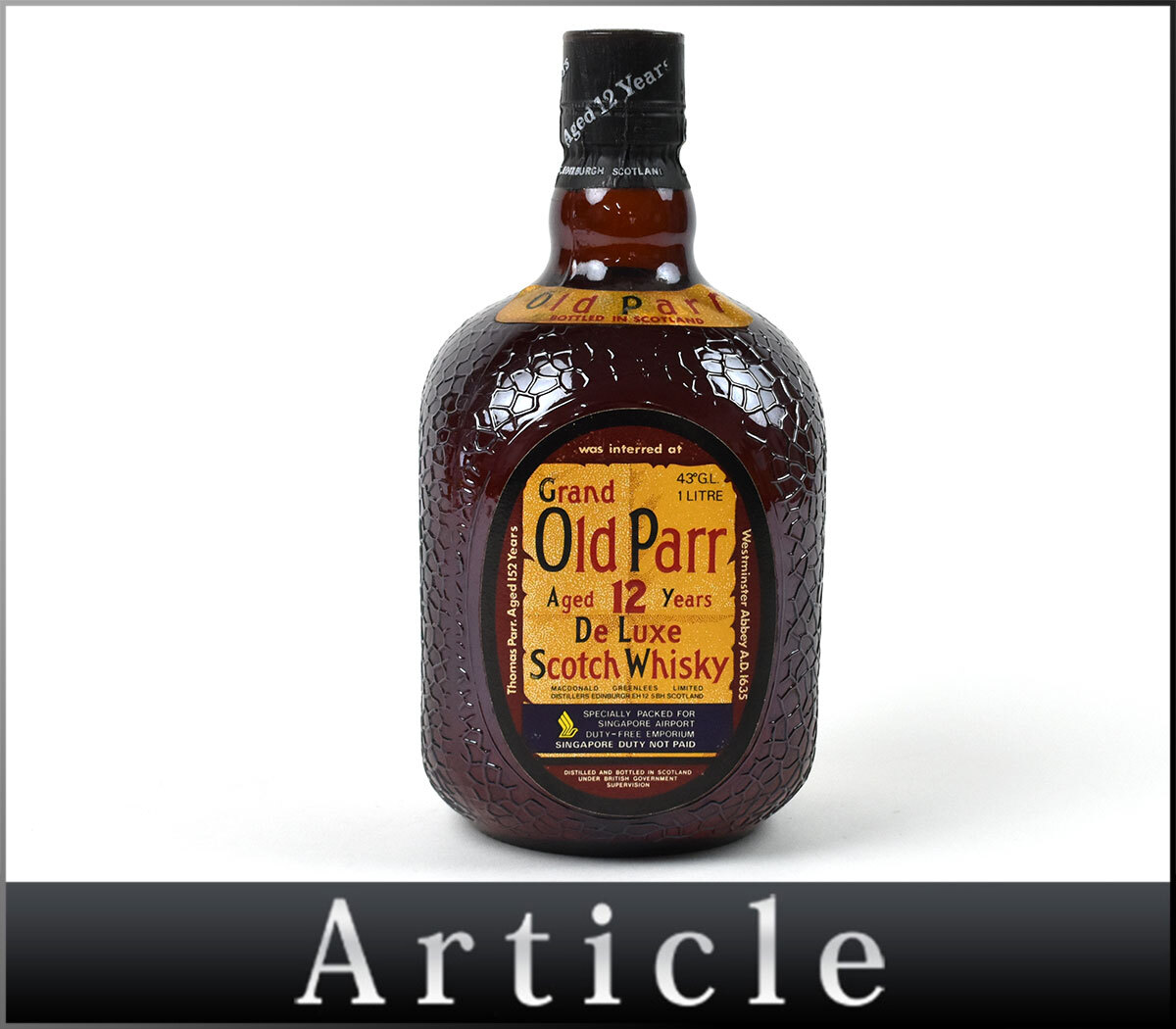 【未使用に近い】801235古酒〇未開栓 オールドパー 12年 デラックス スコッチ ウイスキー Old Parr Aged 12 Years De Luxe SCOTCH 1000ml 43 ...