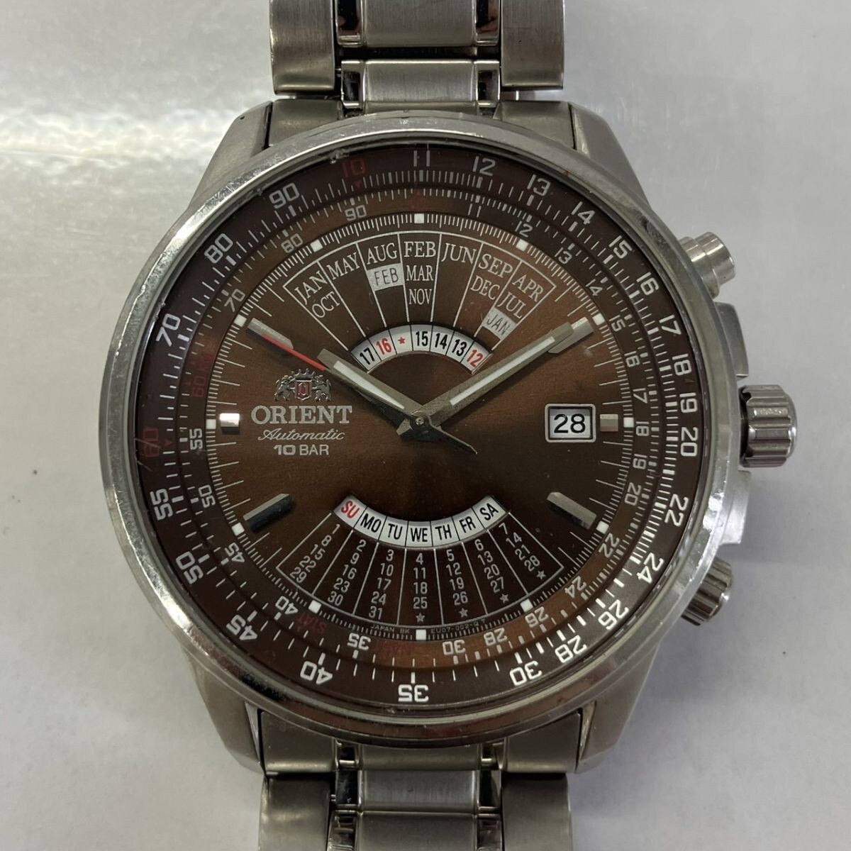 【傷や汚れあり】N025-U13-4423 ORIENT オリエント EU07-C6-B 自動巻き 万年カレンダー ブラウン 茶 メンズ腕時計 ...