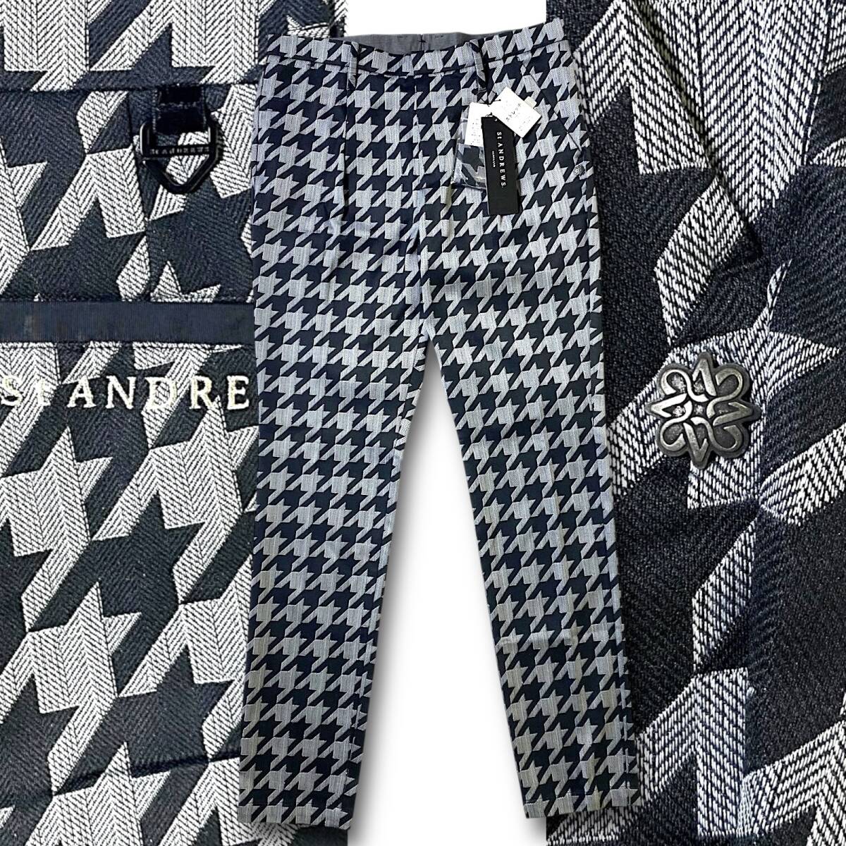 【未使用】新品 St ANDREWS セントアンドリュース パーリーゲイツ取扱 定価3.9万 ヘリンボーン 千鳥格子柄 ラメジャガード ...