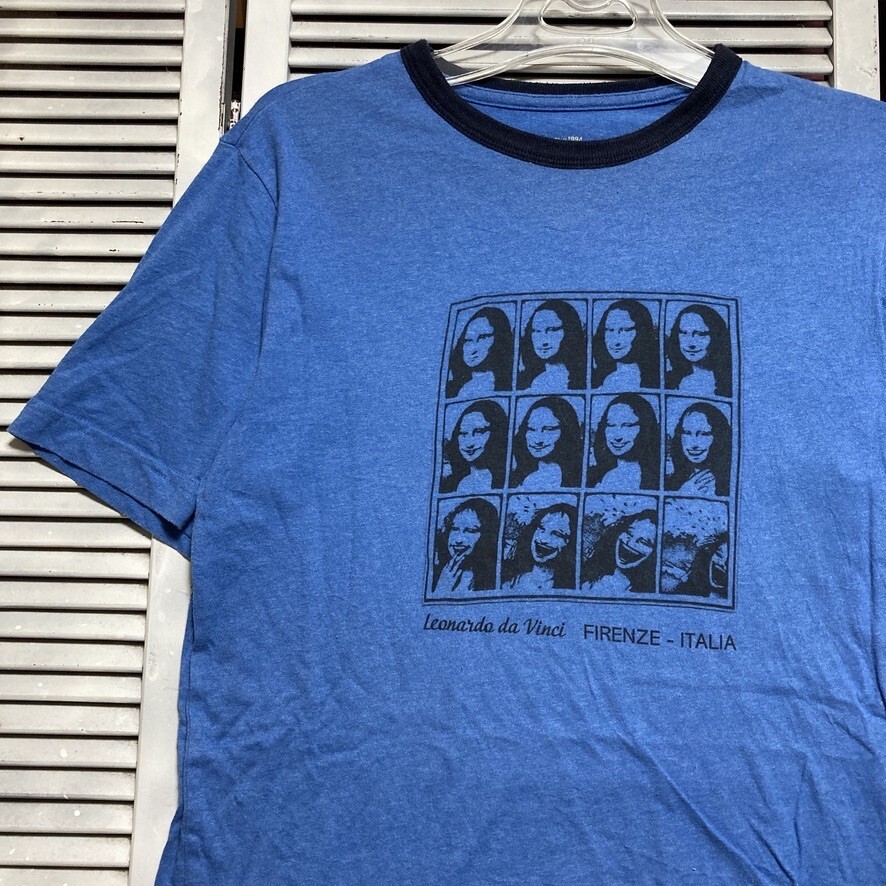 【目立った傷や汚れなし】BNWI 1円スタート 青 ネタ Tシャツ モナリザ レオナルドダヴィンチ 芸術 アート 90s 00s ビンテージ ...