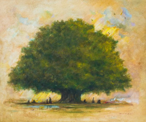 【中古】 稲葉 実 | Minoru Inaba 【樹】 キャンバスに油彩 20号 直筆サイン油彩画・主体美術協会・自由美術展|[真作保証 ...