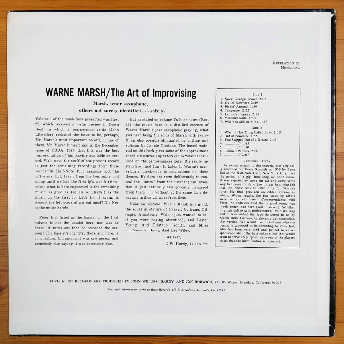 Warne Marsh '50s④：The Art Of Improvising Vol.2 輸入盤LP（ゆうパック発送） の落札情報詳細 ...