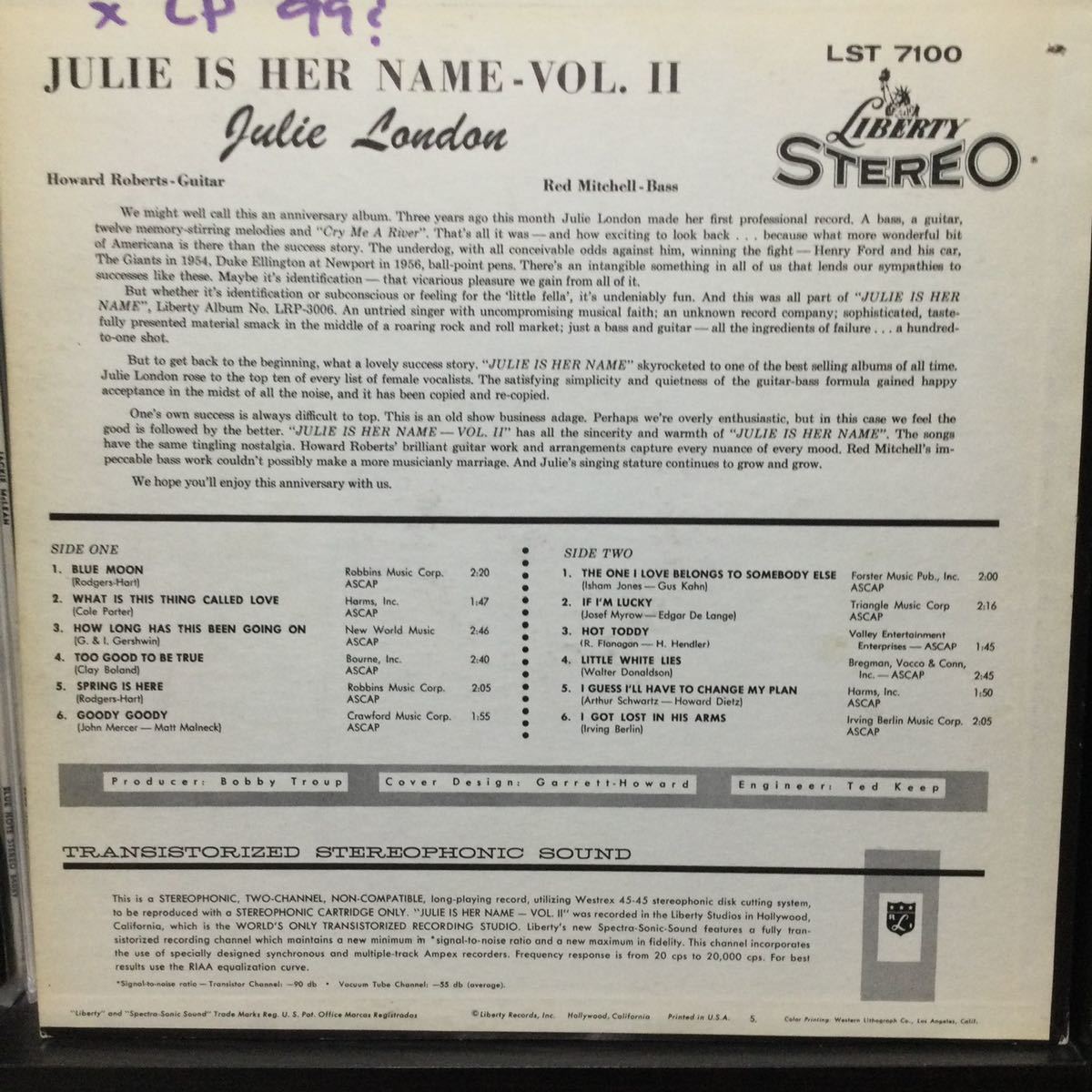 【やや傷や汚れあり】Liberty【 LST-7100 : Julie Is Her Name Volume 2 】Julie Londonの落札情報詳細 - ヤフオク落札価格検索 オークフリー