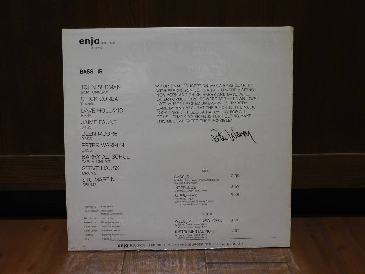 【目立った傷や汚れなし】LP 独盤 Peter Warren / Bass Is★Enja Records John Surman Chick ...