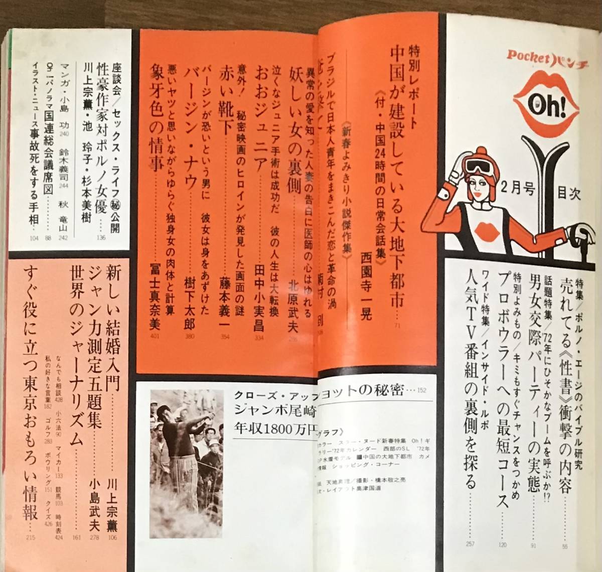 【傷や汚れあり】pocketパンチoh 1972年2月 池玲子杉本美樹小川節子白川和子小林千枝純アリス天地真理ザ・ドリフターズ川上宗薫