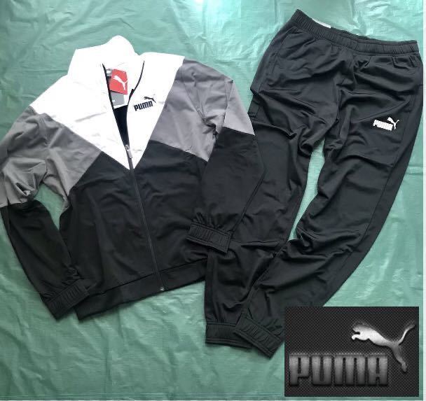 【未使用】♯新品【メンズL】 黒灰グレー 秋冬 保温 快適 裏起毛 プーマ ウーブントラックスーツ 上下セット puma ジャージ ...