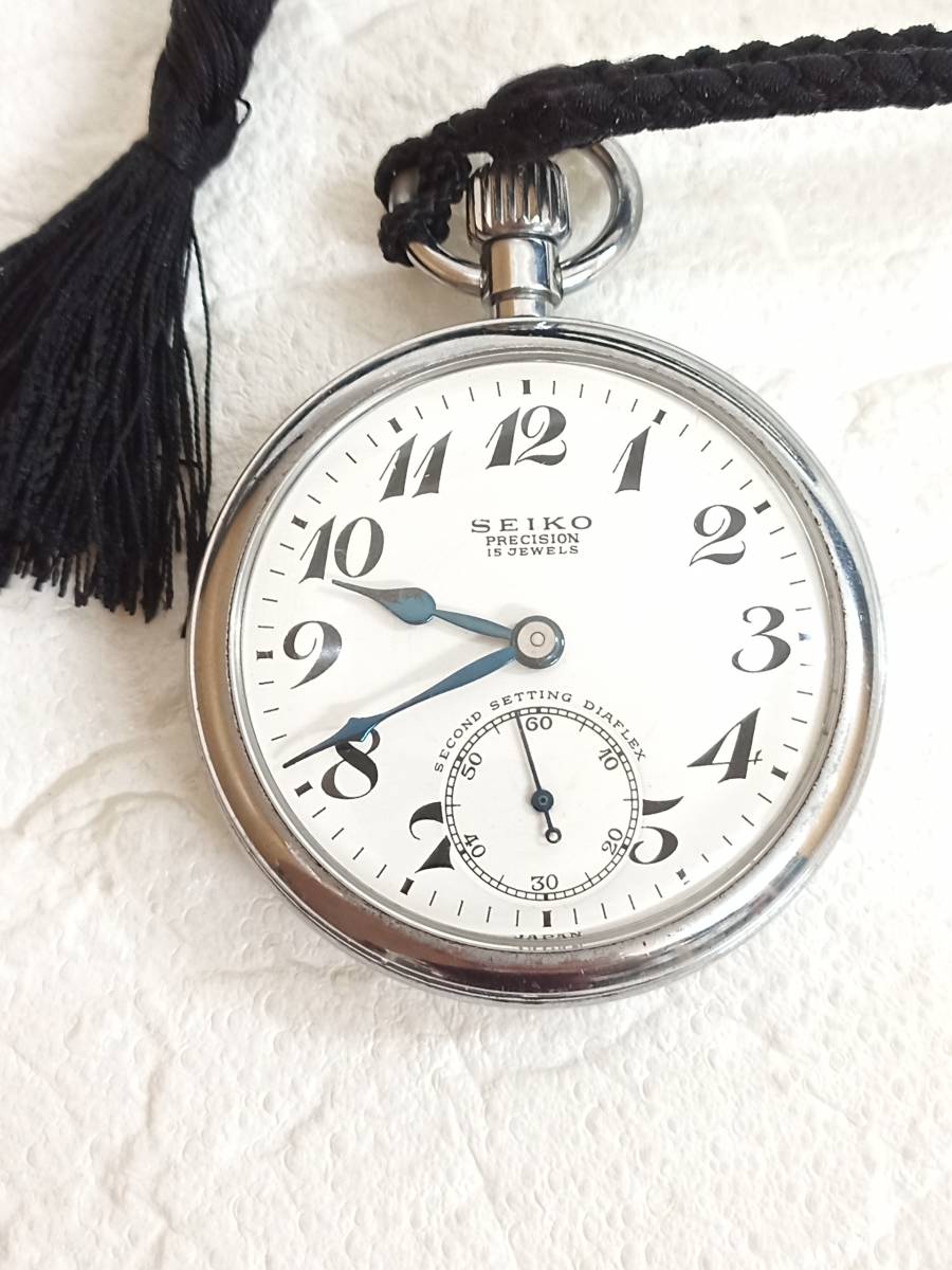 【目立った傷や汚れなし】 セイコー SEIKO PRECISION 9119-0020 鉄道時計 SECOND SETTING DIAFLEX 15石手巻き 昭39 中支957 国鉄 現品限り ...