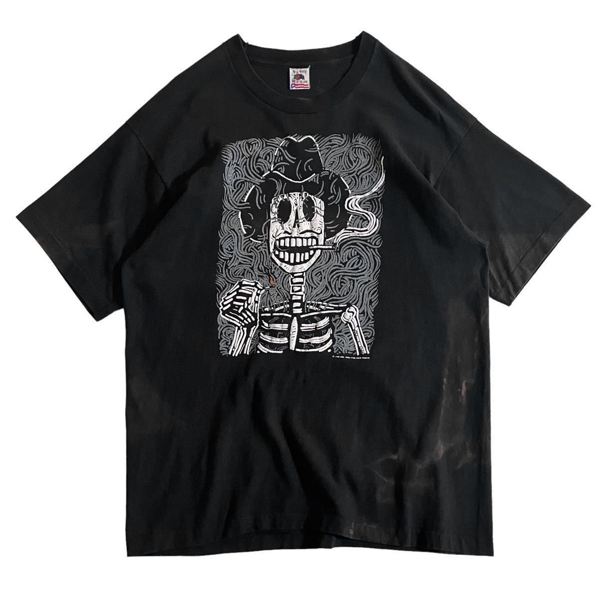 【やや傷や汚れあり】1スタ アート【1990年(90s) USA製 CARL SMOOL スカル 発泡プリント Tシャツ XL】ビンテージ ...
