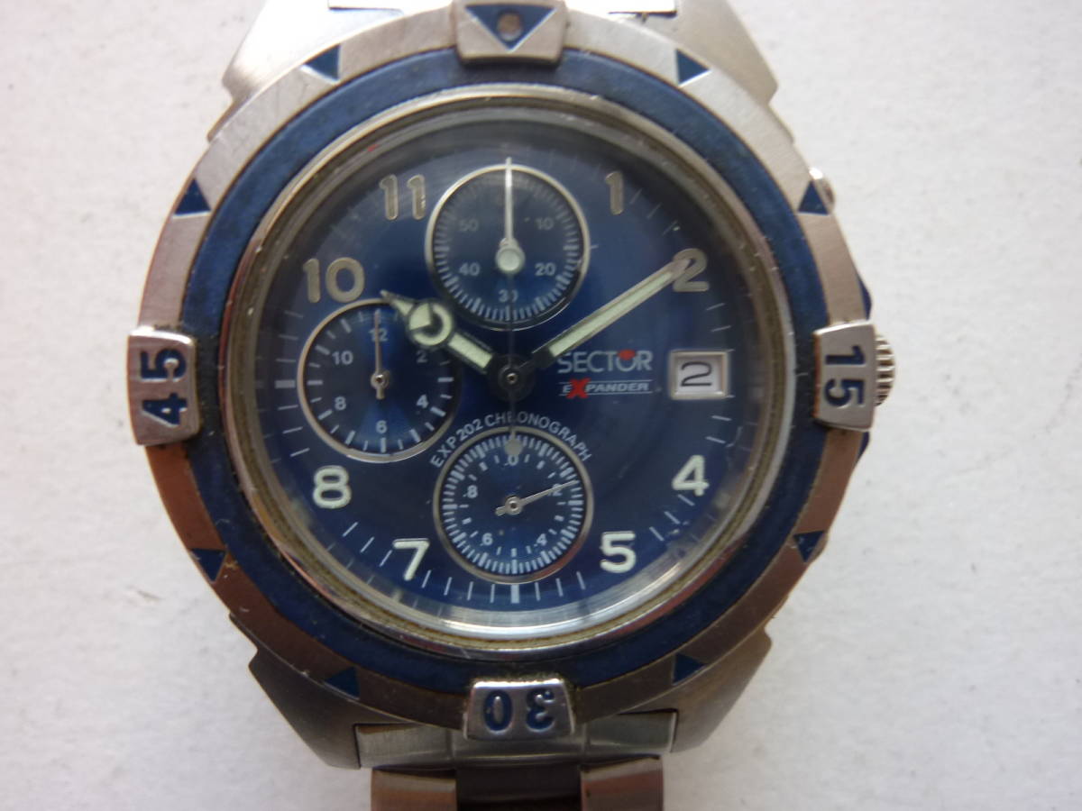 【傷や汚れあり】★稼働品 SECTOR セクター EXPANDER EXP130 クロノグラフ デイト シルバー×ブラック メンズ 腕時計 ...