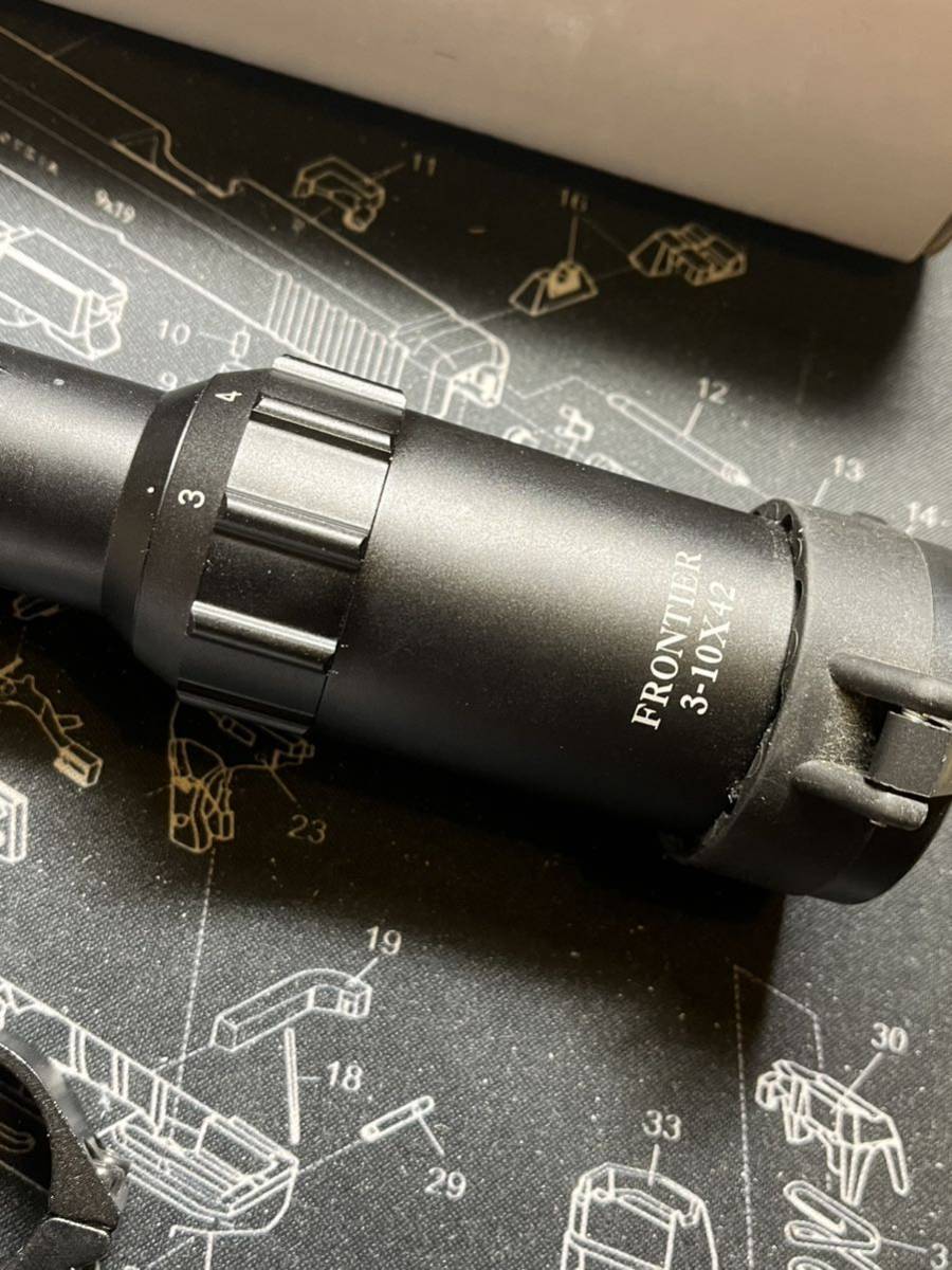 【目立った傷や汚れなし】FRONTIER フロンティア 3-10x42 サイドフォーカス ライフルスコープ マウントリング付 東京マルイ vortex leupold aimpoint ...