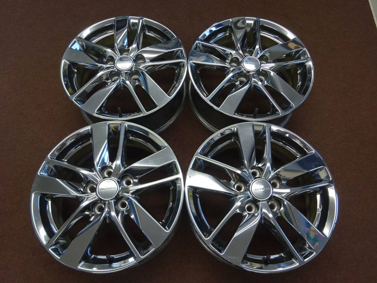 【やや傷や汚れあり】A-83 日産 純正 AUTECH （メッキ） 16×6J ET45 PCD114.3 5H 4本 人気商品 ENKEI 製 カスタム NISSAN 車 に是非 ！の落札 ...