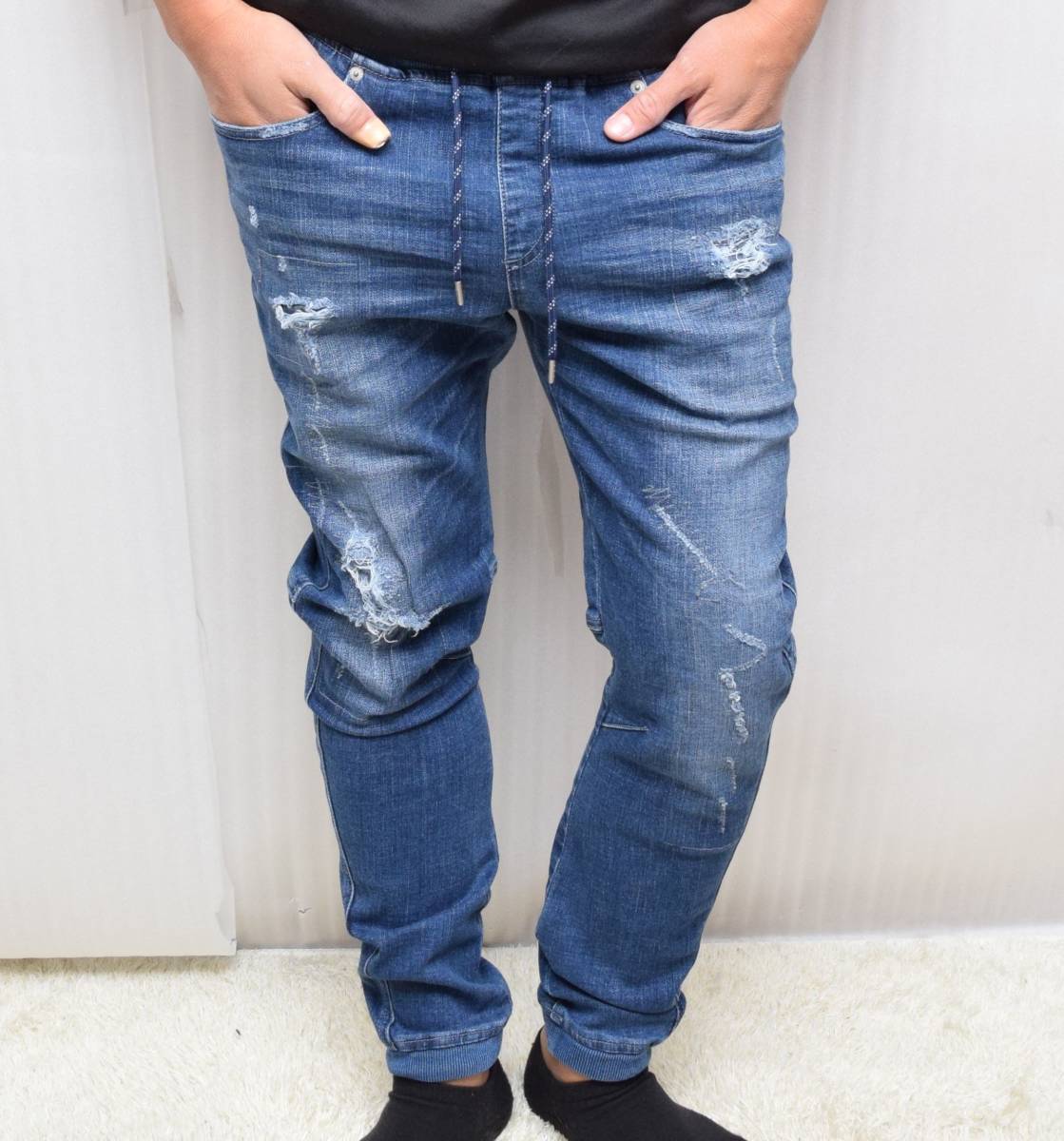 【目立った傷や汚れなし】2021年 BAYFLOW ベイフロー bay flow ダメージ リペア 加工 スウェット デニム ジョガー パンツ ストレッチ サイズ4 インディゴ染めの落札情報 ...