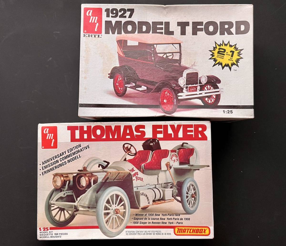 【傷や汚れあり】古いプラモ2個セット amt 1927 MODEL T FORD THOMAS FLYER 1927T型フォード & トーマス ...