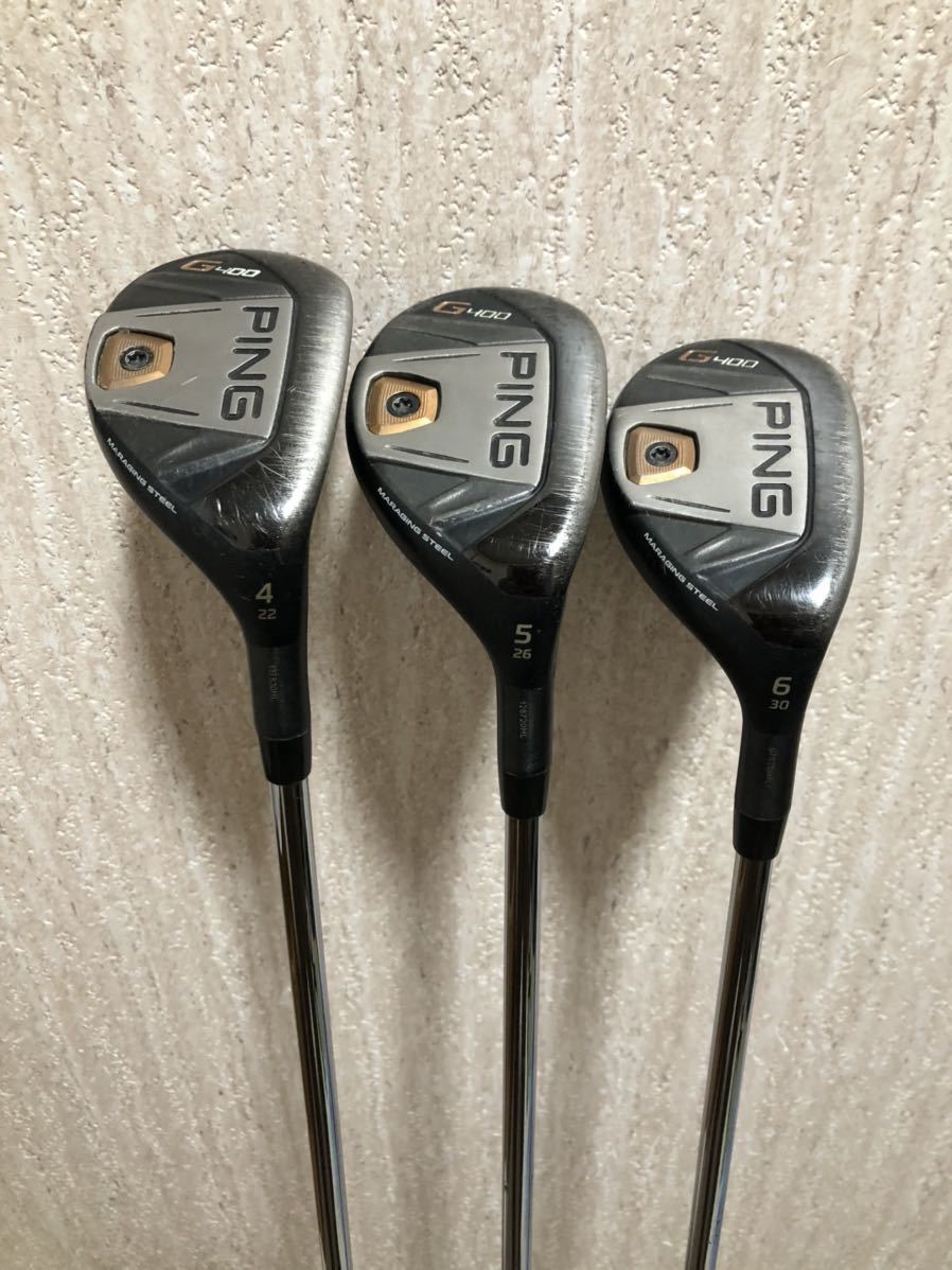 【傷や汚れあり】超名器3本組！PING G400 #4U22° #5U26° #6U30° AWT2.0LITE R 純正HC付の落札情報詳細 ...
