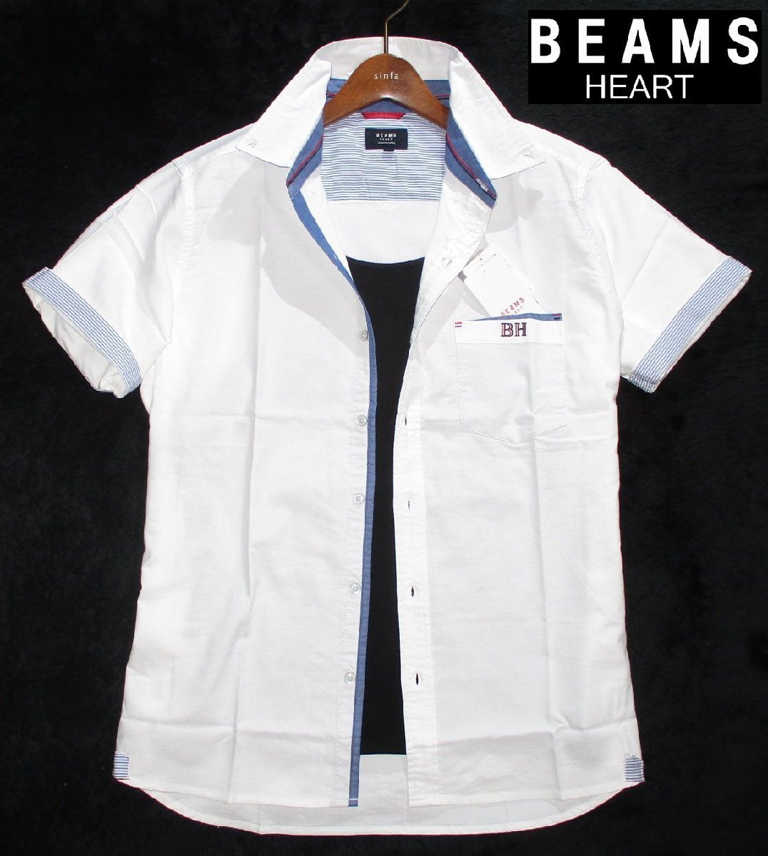 【未使用】新品 夏物 L ビームス BEAMS HEART COOLMAX Wポケット 半袖シャツ 綿 刺繍 メンズ 白 SAX 水色 トリコロール ストライプの落札情報詳細 - ヤフオク落札 ...