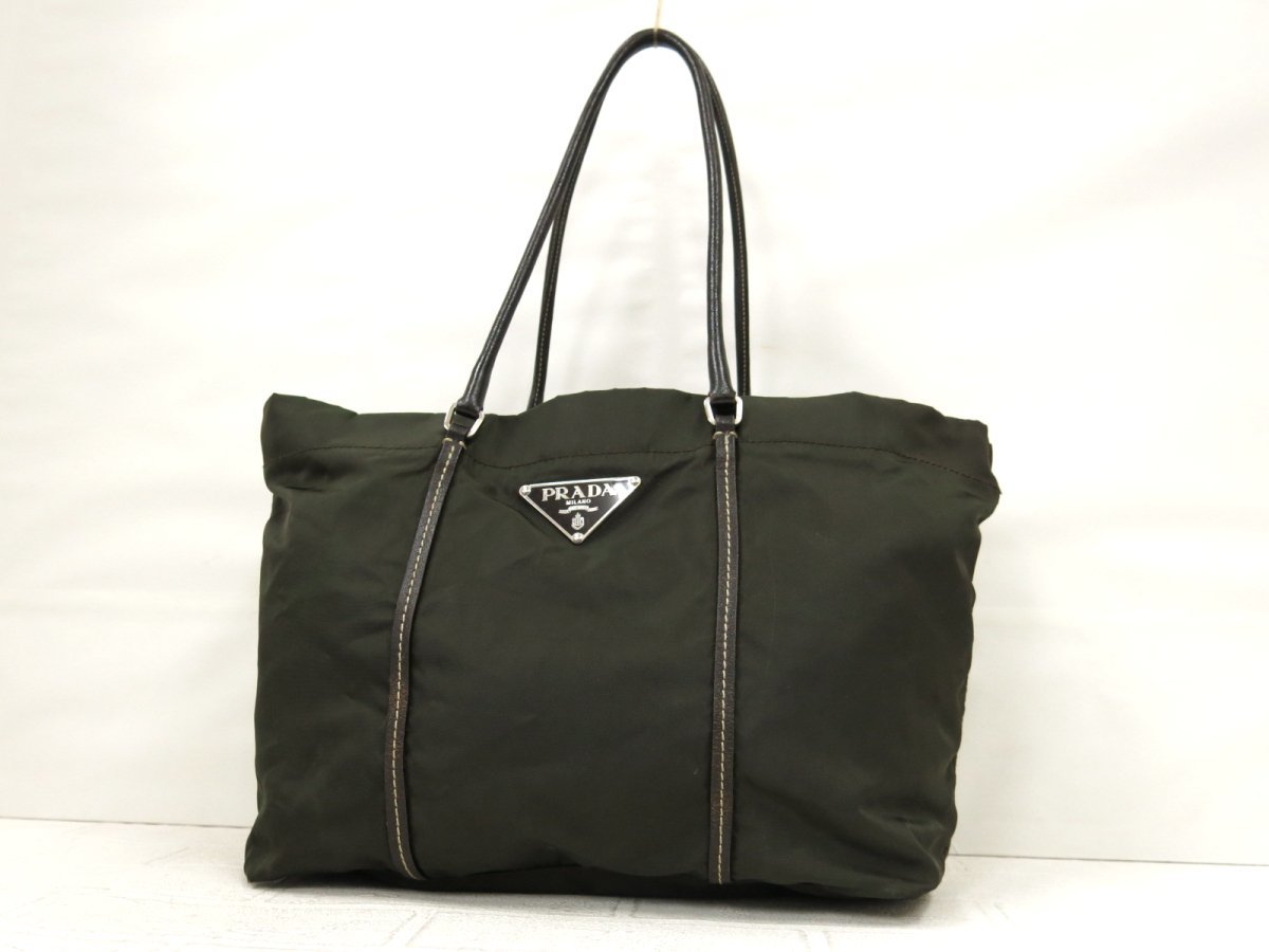【傷や汚れあり】 PRADA プラダ ナイロン カーフ レザー 本革 トート ショルダー バッグ カーキ シルバー金具 イタリア製 肩掛け B5 A1579の落札情報詳細 - ヤフオク落札価格 ...