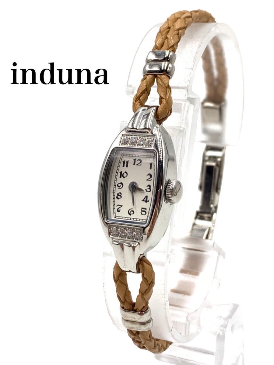 【目立った傷や汚れなし】 超美品 超高級 induna インデュナ ブランド シルバー 腕時計 小物 8Pダイヤ REF.018 レザー ...