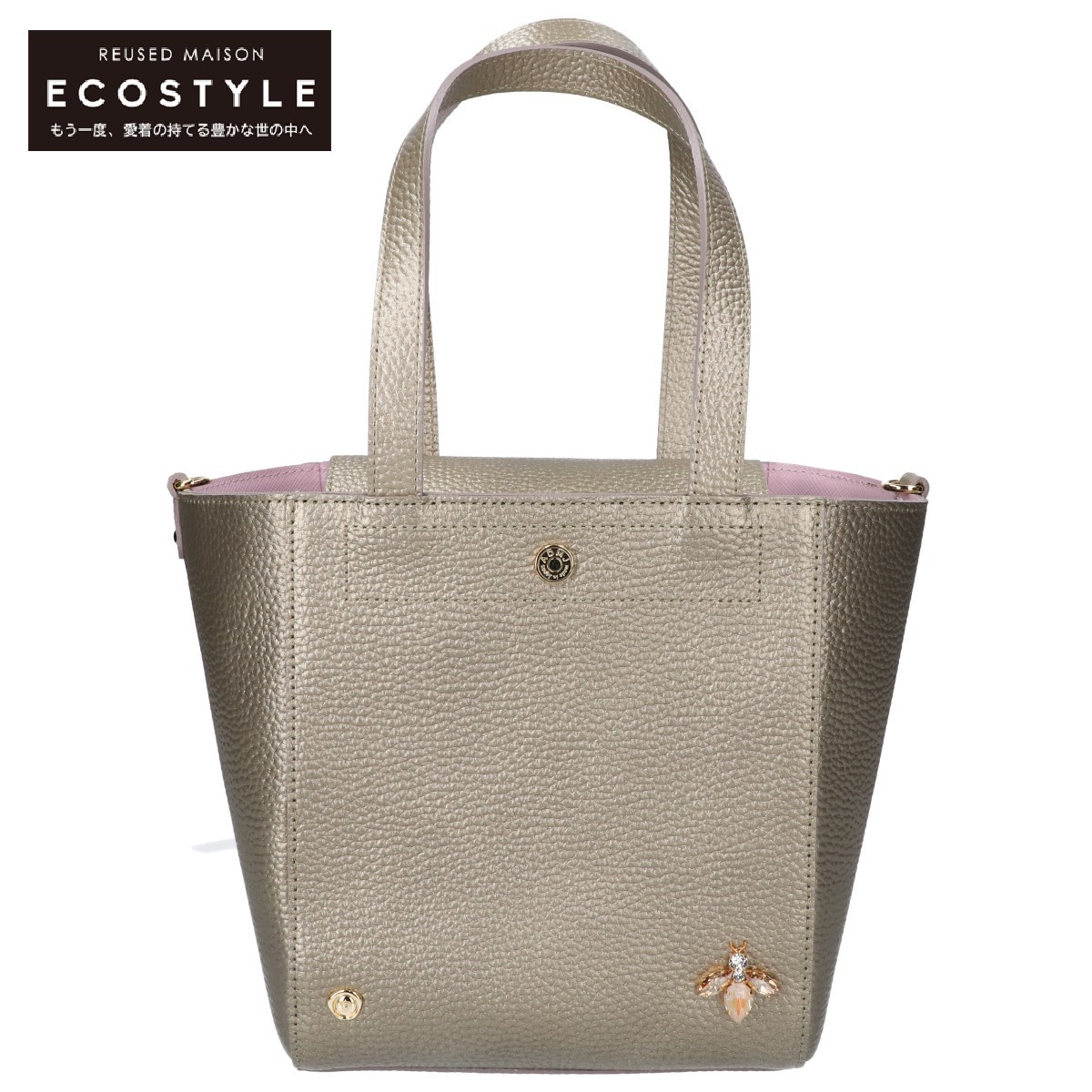 【未使用】新品同様 A.D.M.J. Accessoires De Mademoiselle ADMJ THE BEE 牛革シュリンク型押し トートバッグ シャンパンゴールド レディースの落札 ...
