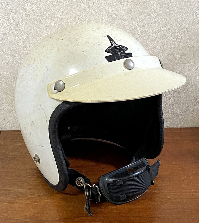 【傷や汚れあり】1970's 英国製 STADIUM Project 6 ジェットヘルメット L スタジアム 当時品 純正バイザーチンガード付 ...