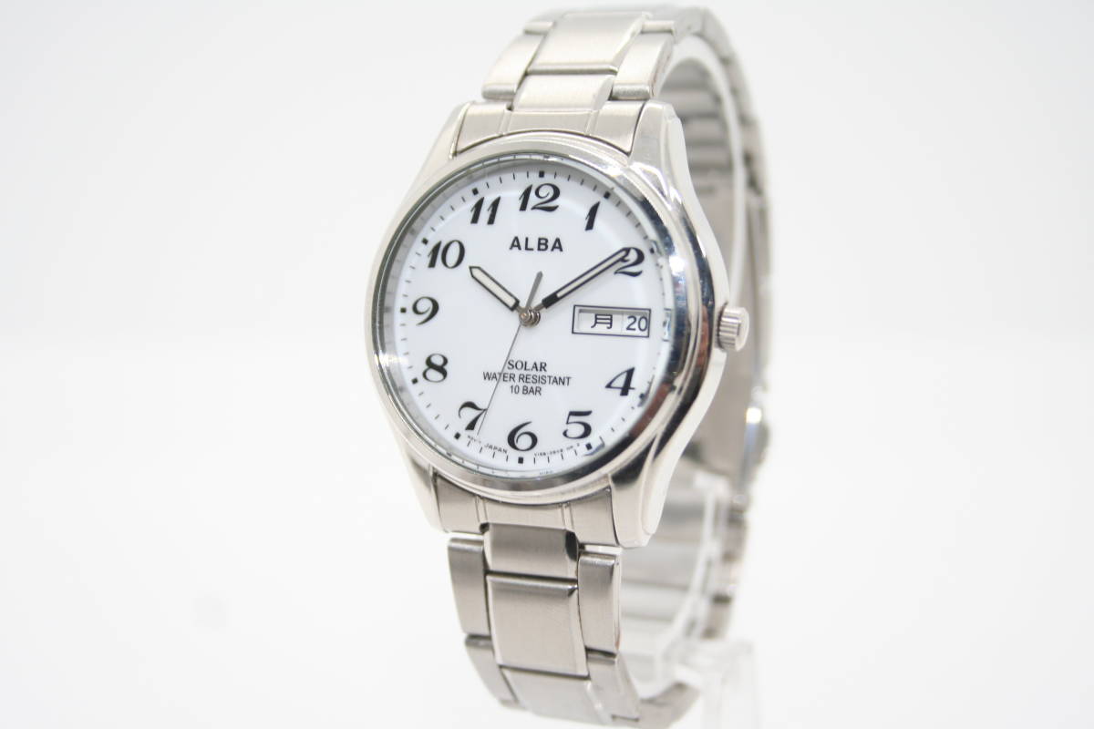 【傷や汚れあり】【良品 保障付 動作確認済】SEIKO ALBA Solar Battery Day/Date White Dial Mens ...