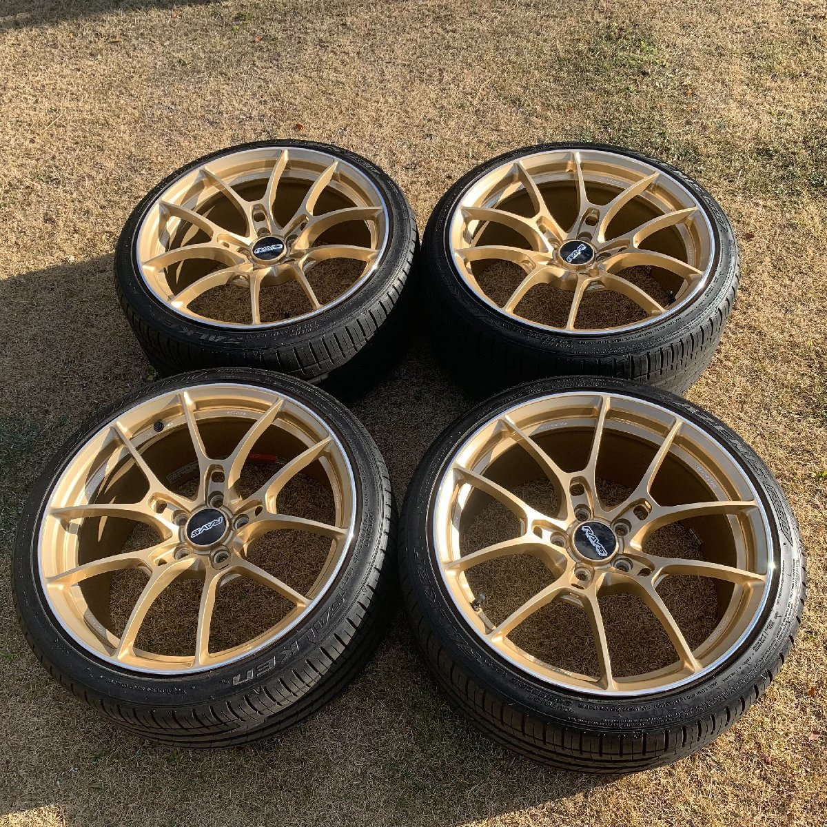 【やや傷や汚れあり】 RAYS VOLK RACING G025 FACE-3 19インチ 9.5j+44 5H 114.3 ゴールド FALKEN AZENIS FK510 245/35 ...