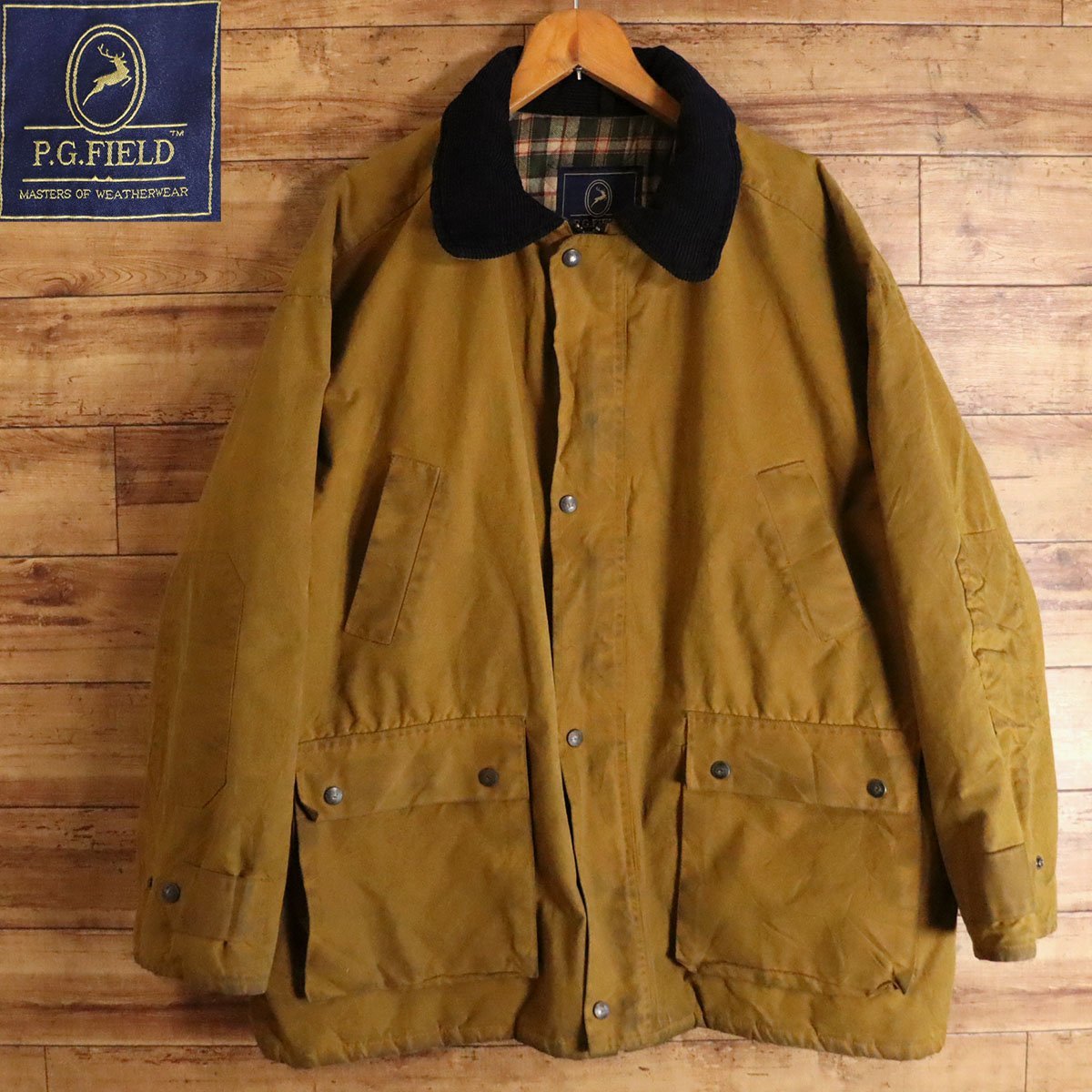 【やや傷や汚れあり】E4S/S2.2-2 P.G.FIELD オイルドジャケット 襟コーデュロイ ワックスコットン ダスターコート アウター ...