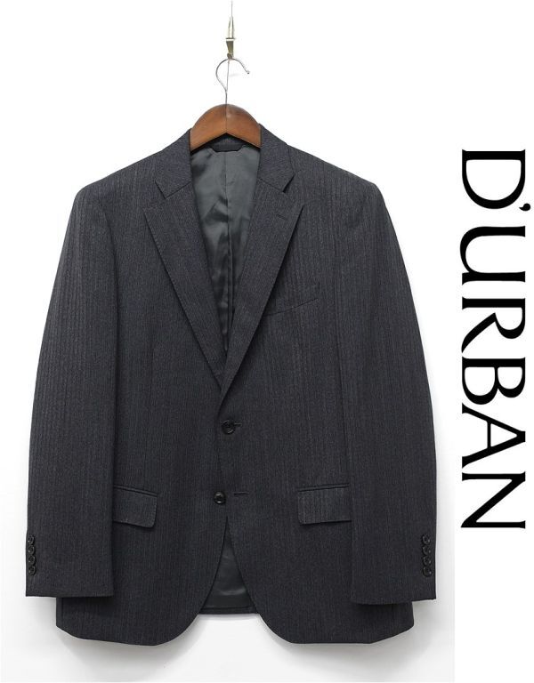 【目立った傷や汚れなし】S255/DURBAN テーラードジャケット ブレザー ストライプ 2つボタン 総裏 センターベント ウール 96AB5 M グレー ネイビーの落札情報詳細 ...