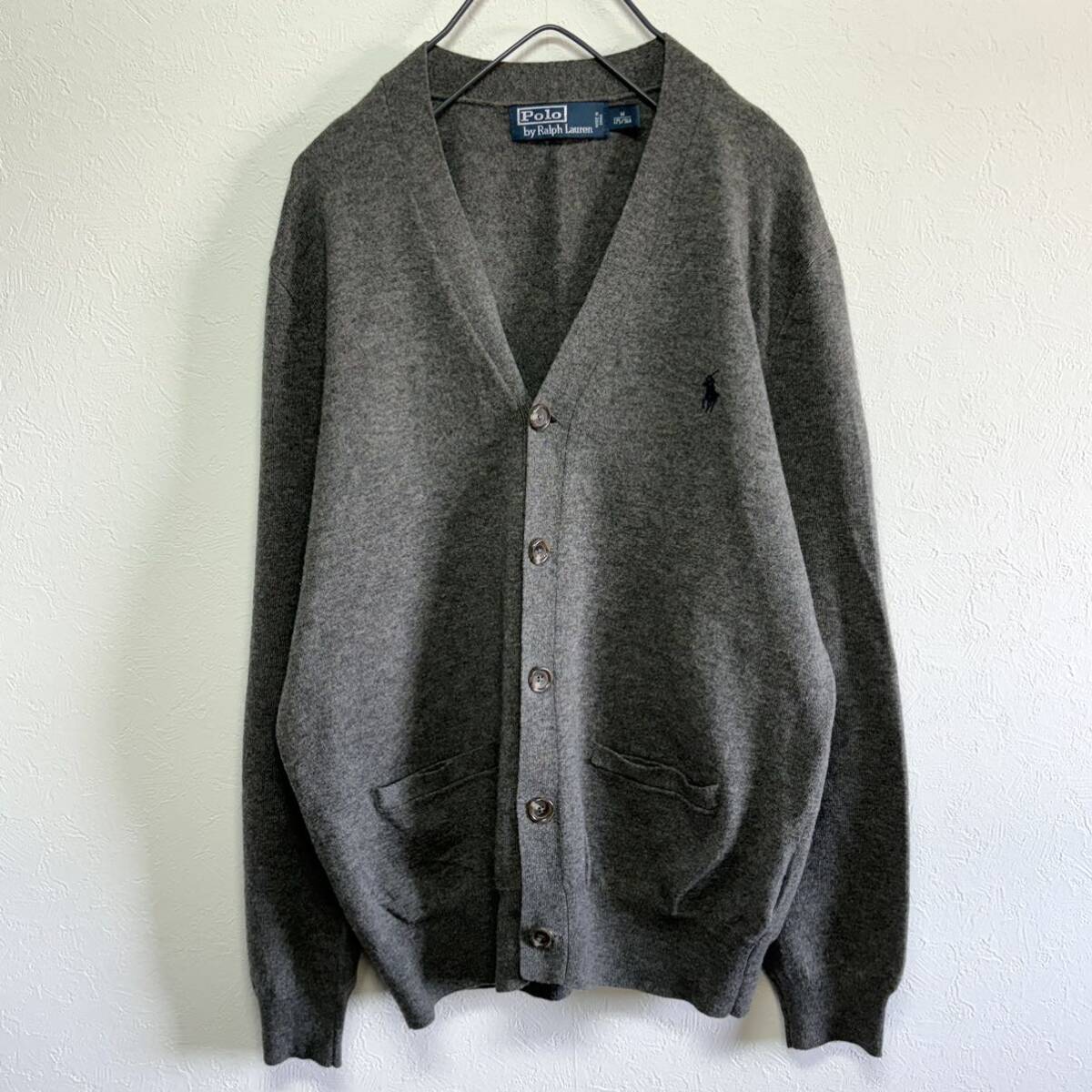 【目立った傷や汚れなし】【美品】ポロバイラルフローレン カーディガン メンズ M 175/96A 灰色 グレー 春夏秋冬 長袖 刺繍 激カワ ...