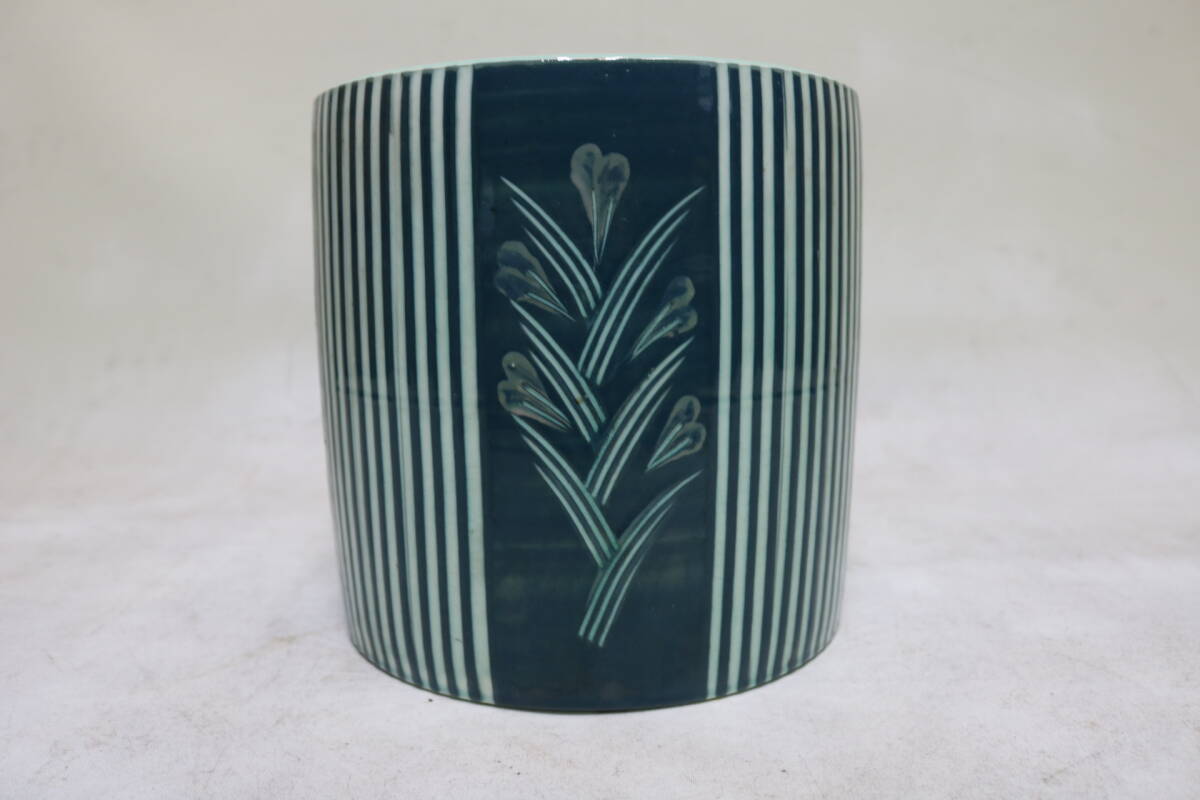 【傷や汚れあり】b124.アンティーク！昭和レトロ！未使用！古い火鉢青磁にストライプと花模様がモダンな瀬戸火鉢昭和鉢カバー手焙り #古道具 ...