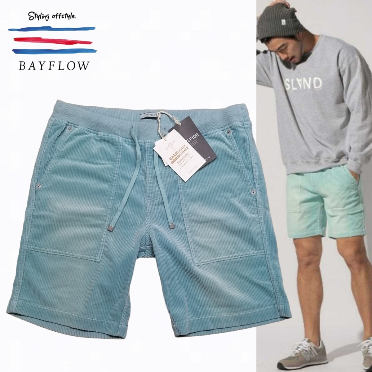 【未使用】 新品未使用 BAYFLOW 西海岸の雰囲気漂う褪せティファニーブルーのコーデュロイショーツ ハーフパンツ L size4 ベイフロー 1点限りの落札情報詳細 - ヤフオク落札価格 ...